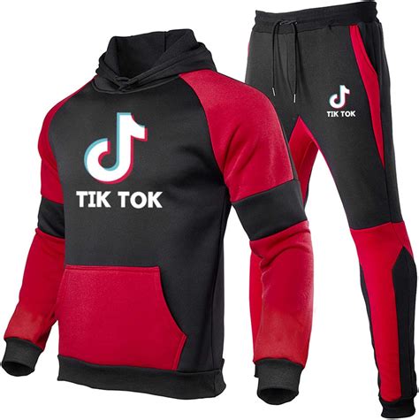Tik Tok Fashion Splicing Hooded Pullover Hoodiepants Sportswear Tracksuit Set Loose Warm