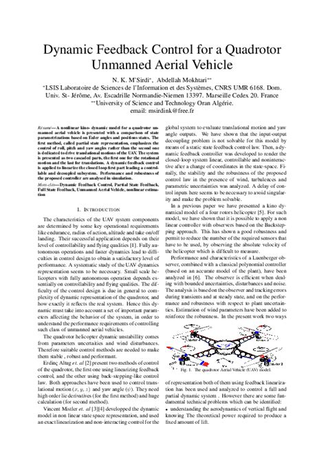 Pdf Dynamic Feedback Control For A Quadrotor Unmanned Aerial Vehicle