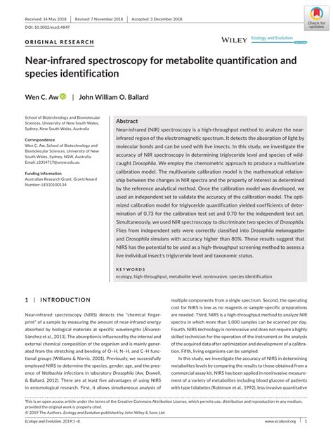 Pdf Near Infrared Spectroscopy For Metabolite Quantification And Species Identification