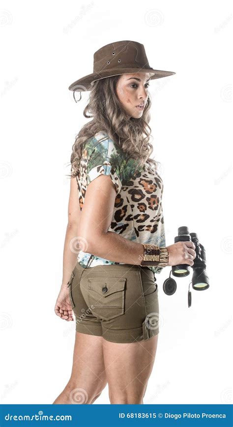 Adventurous Woman On Safari Stock Image Image Of Meadow Glass 68183615