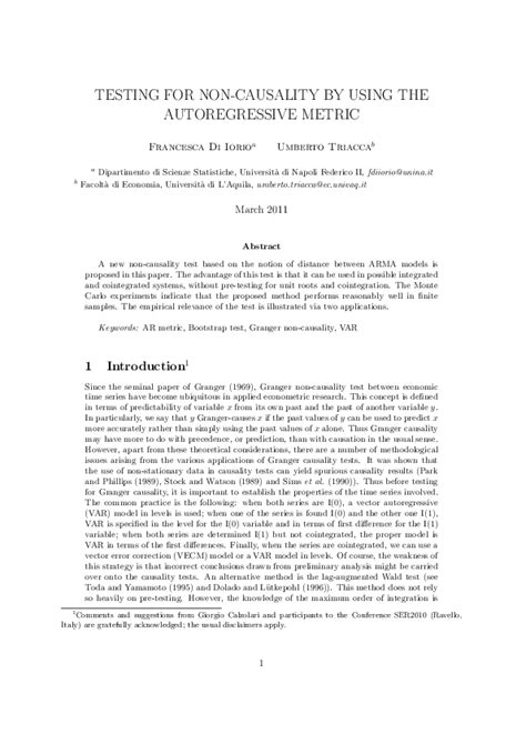 Pdf Testing For Granger Non Causality Using The Autoregressive Metric
