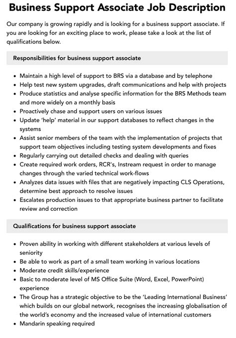 Business Support Associate Job Description Velvet Jobs