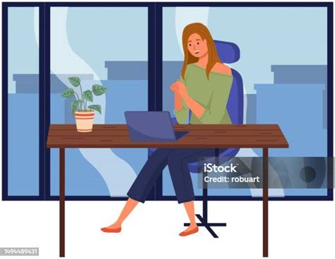노트북과 인터넷 서핑을 하는 아가씨 여성 프리랜서는 집에서 컴퓨터로 작업을 수행합니다 가정의 방에 대한 스톡 벡터 아트 및 기타 이미지 가정의 방 노트북 노트북