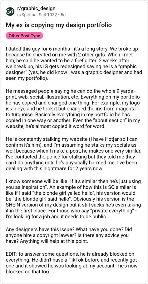 My Ex Babefriend Is Copying My Design Portfolio Please Help