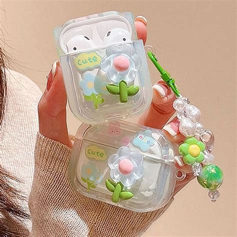 Muargos 에어팟 4 3 2 1 세대 프로 꽃 레진 키링 투명 케이스 핫트랙스