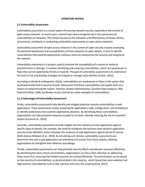 Vulnerability Assessment Literature Review Doc Pdf