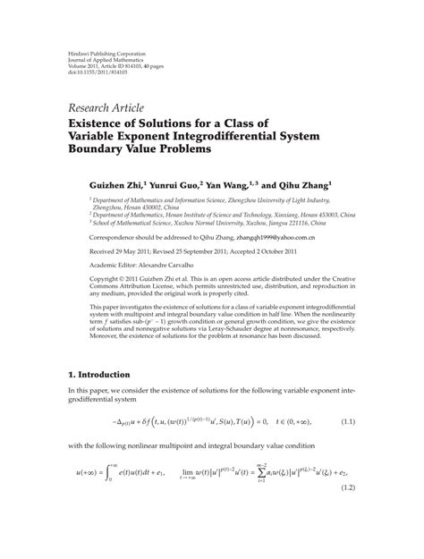 Pdf Existence Of Solutions For A Class Of Variable Exponent