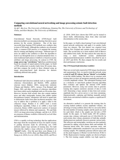 Comparing Cnn And Imaging Processing Seismic Fault Detection Methods Qi Et Al 2020 Pdf