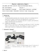 Lab 127 Torque And Rotational Inertia Docx Physics Laboratory Report Lab Number And Title Lab