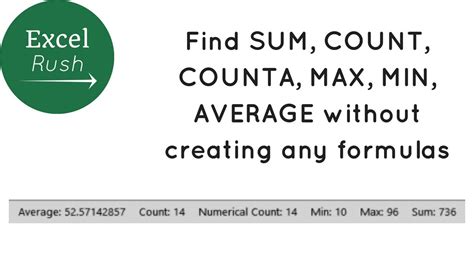 Get Sum Count Max Min Average In Excel Without Using Any Formulas