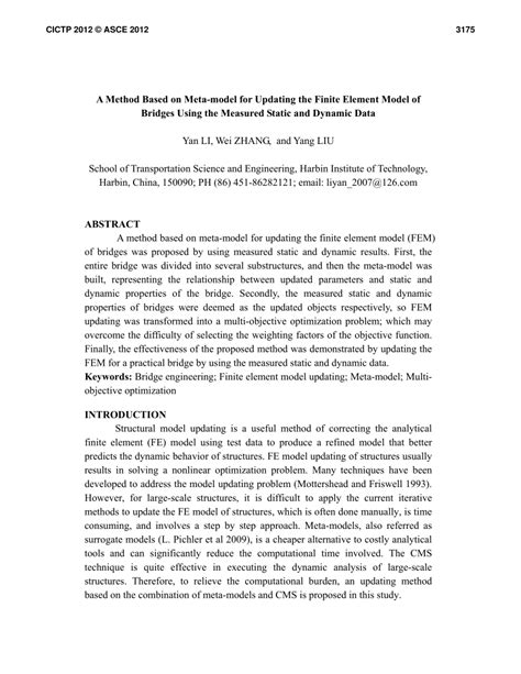 Pdf A Method Based On Meta Model For Updating The Finite Element Model Of Bridges Using The