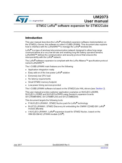 Um2073 User Manual Stm32 Lora Software Expansion For Stm32cube Pdf Computer Network