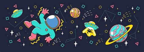 외계인 Ufo 접시와 함께 우주에서 귀여운 우주 비행사 무료 벡터