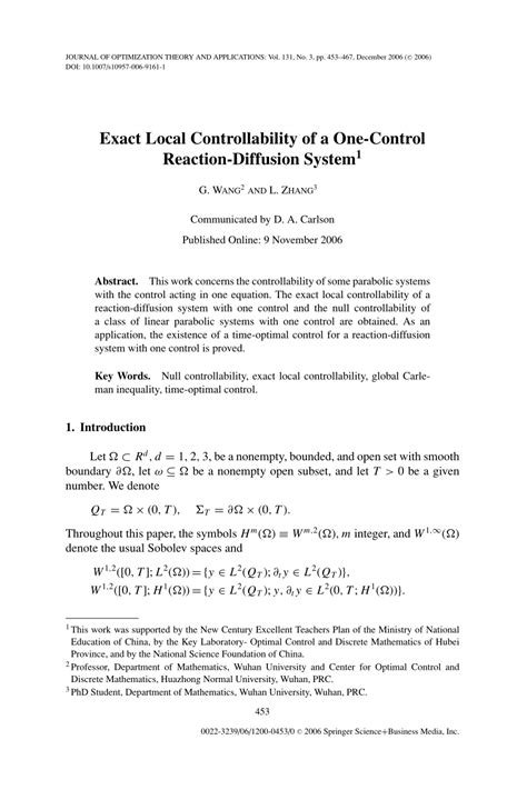 Pdf Exact Local Controllability Of A One Control Reaction Diffusion System