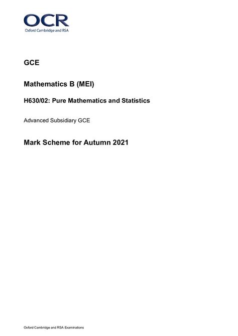 Gce Mathematics B Mei H63002 Pure Mathematics And Statistics Advanced Subsidiary Gce