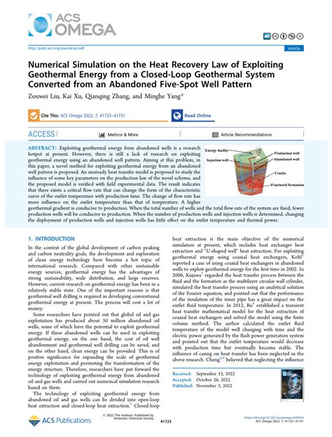 Pdf Numerical Simulation On The Heat Recovery Law Of Exploiting Geothermal Energy From A