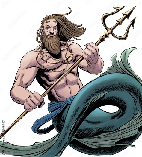 Poseidon God Of The Seas In Greek Mythology Holding Trident Stock