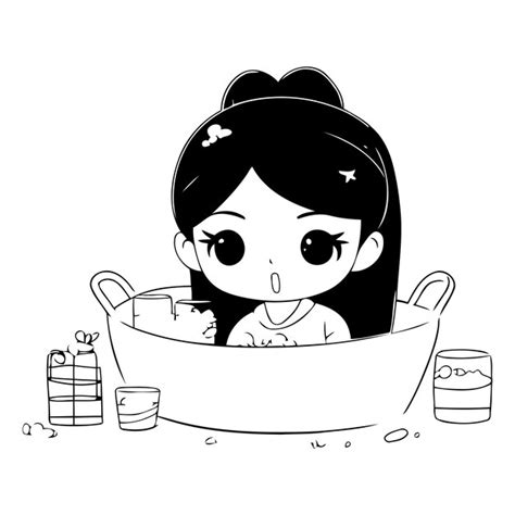 Premium Vector A Cute Girl Taking A Bath In A Bathtub