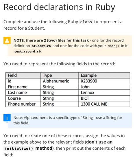 Solved Record Declarations In Ruby Complete And Use The Chegg Com