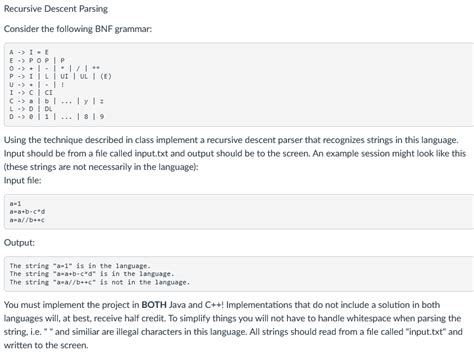 Solved Recursive Descent Parsing Consider The Following BNF Chegg