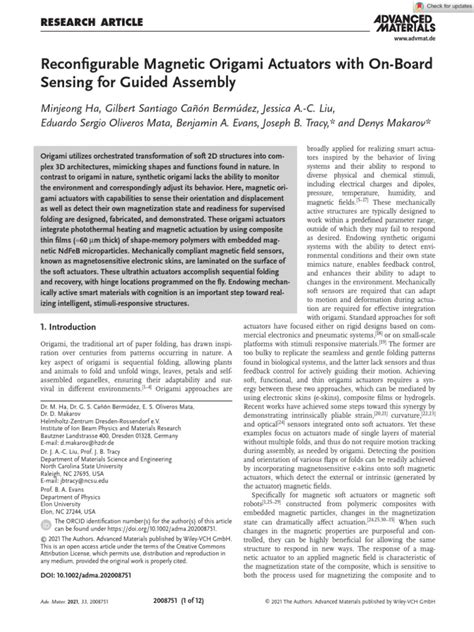 Advanced Materials 2021 Ha Reconfigurable Magnetic Origami Actuators With On‐board Sensing