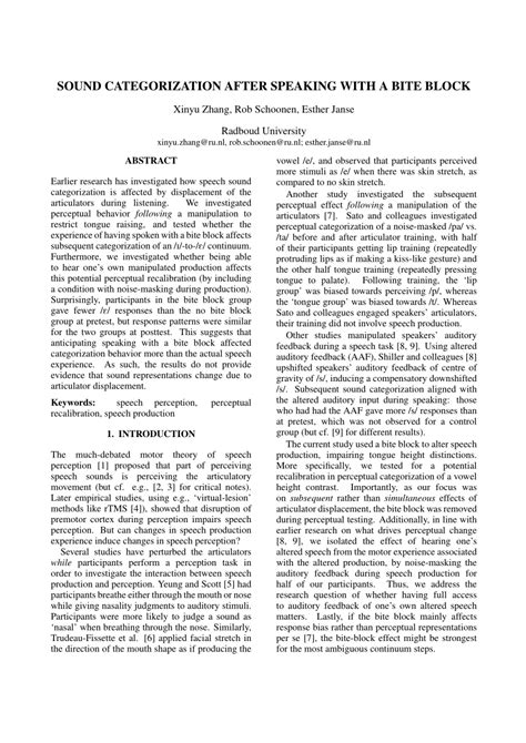 Pdf Sound Categorization After Speaking With A Bite Block