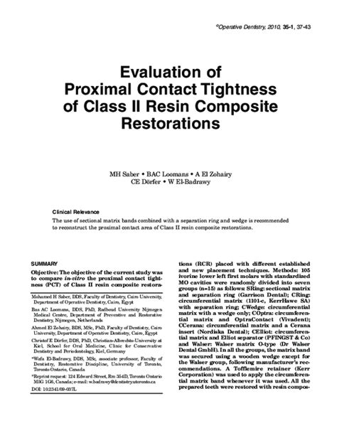Pdf Evaluation Of Proximal Contact Tightness Of Class Ii Resin Composite Restorations