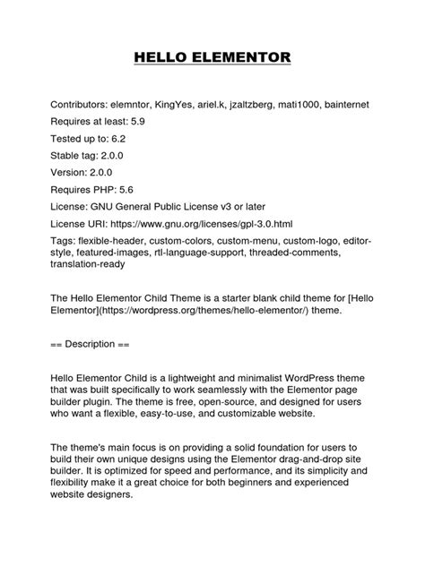 Hello Elementor Pdf Word Press Software Engineering