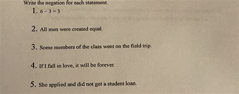 Answered Write The Negation For Each Statement … Bartleby