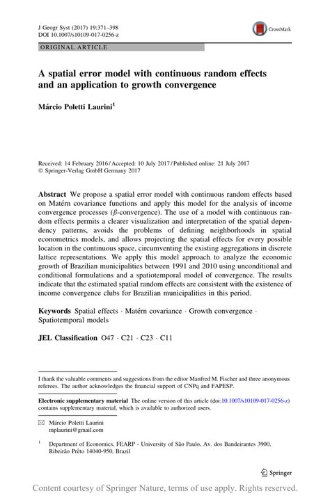 A Spatial Error Model With Continuous Random Effects And An Application To Growth Convergence
