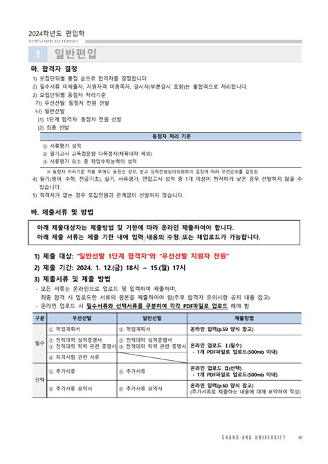 중앙대 편입 2024학년도 모집요강 간편하게 보자