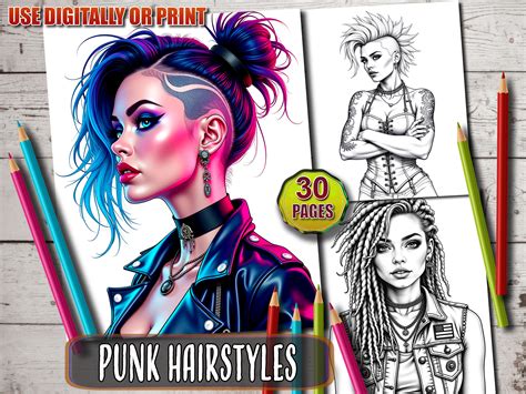 30 Punk Hairstyles Coloring Page Book Graphic By Adcpart · Creative Fabrica