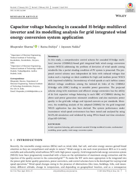 Pdf Capacitor Voltage Balancing In Cascaded H‐bridge Multilevel