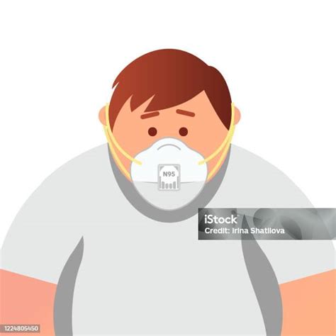 코로나바이러스 사스 대기 오염 바이러스 독감 감염에 대한 보호를 위한 의료용 일회용 호흡기 마스크 Ffp3의 뚱뚱한 청년 보호 마스크에 대한 스톡 벡터 아트 및 기타 이미지
