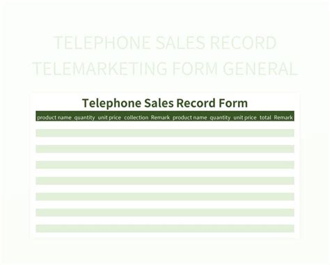 Telephone Sales Record Telemarketing Form General Excel Template And Google Sheets File For Free