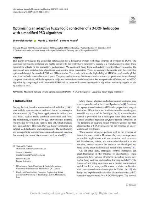 optimizing an adaptive fuzzy logic controller of a 3 dof helicopter