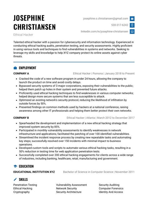Ethical Hacker Resume Cv Example And Writing Guide