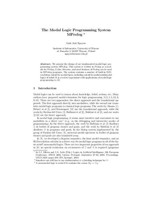 Pdf The Modal Logic Programming System Mprolog