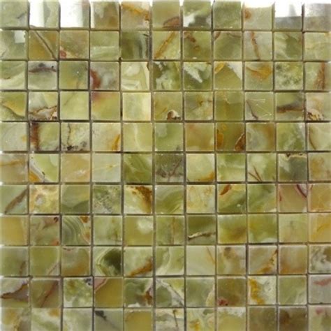 Multi Green Onyx 1x1 Polished Mosaics Meshed On 12 X 12 Tiles For