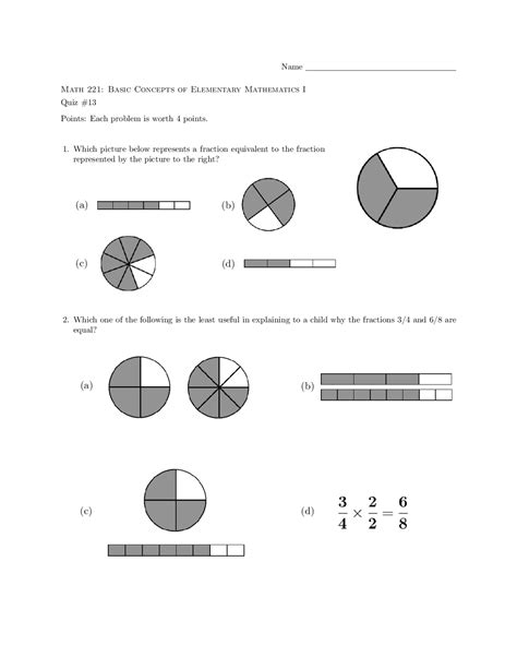 Quiz 13 For Basic Concepts Of Elementary Mathematics I Math 221 Docsity