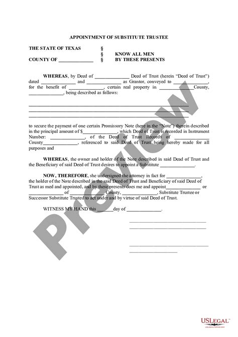 Texas Appointment Of Substitute Trustee Appointment Of Substitute Trustee Us Legal Forms