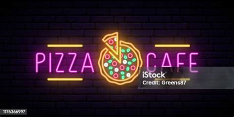 네온 피자 카페 엠블럼 피자 레스토랑에 대 한 로고입니다 피자 밝은 간판입니다 벡터 그림입니다 네온에 대한 스톡 벡터 아트 및 기타 이미지 Istock