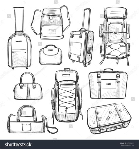 여행 가방흰색 배경에 격리된 스케치 모음입니다 스톡 벡터로열티 프리 435826741 Shutterstock