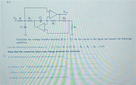 Solved 5 1 Vin R ww C₁ R₁ C₂ R3 Vout RA R5 Vin Calculate Chegg com