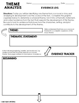 Theme Analysis For ANY Novel Or Story By Teach With Erika TpT