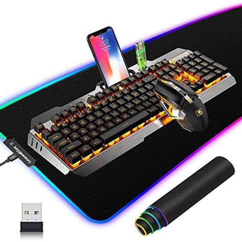 Jual Gaming Keyboard And Mouse 3 In 1 Orange Led Backlit Rechargeable Wireless Keyboard Mouse