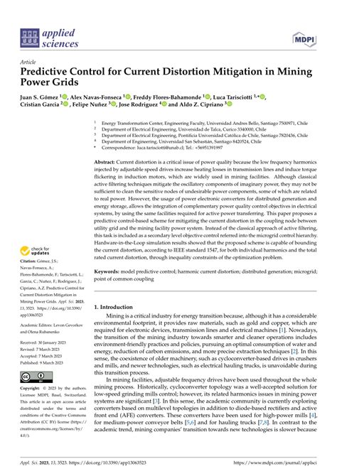 Pdf Predictive Control For Current Distortion Mitigation In Mining Power Grids