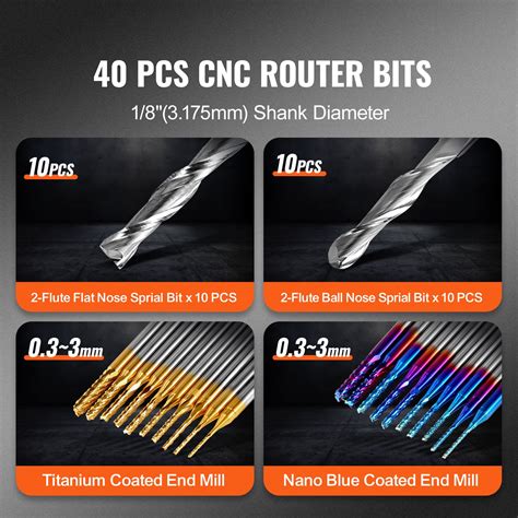 Vevor 40pcs End Mills Cnc Router Bits 1 8 Shank Cnc Cutter Milling