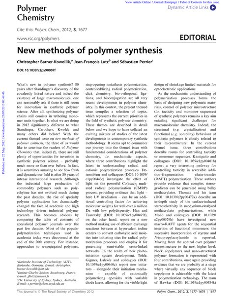 Pdf New Methods Of Polymer Synthesis