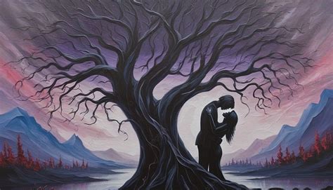 Couple Hugging Fantasy Dark Tree Background Couple Hugging Valentines Day Dark Tree